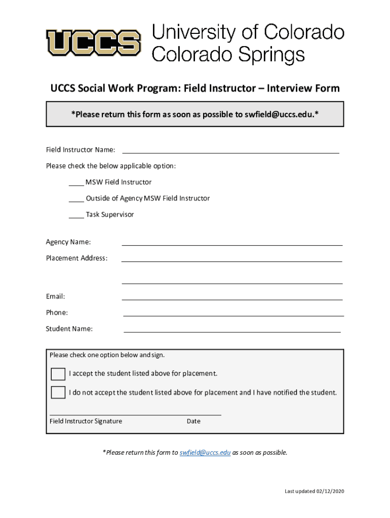 Fillable Online UCCS Social Work Program: Field Instructor Interview Form Fax Email Print ...