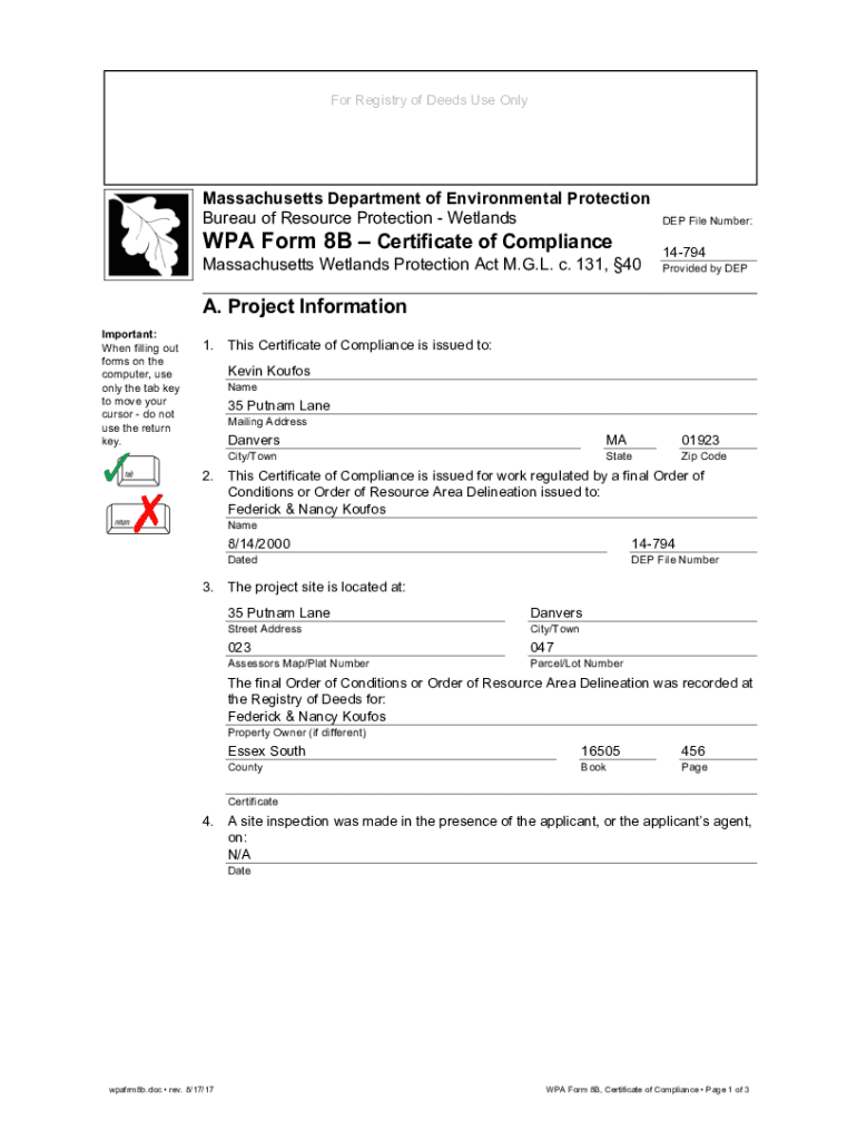 Fillable Online DEP File Number: WPA Form 8B Fax Email Print - pdfFiller