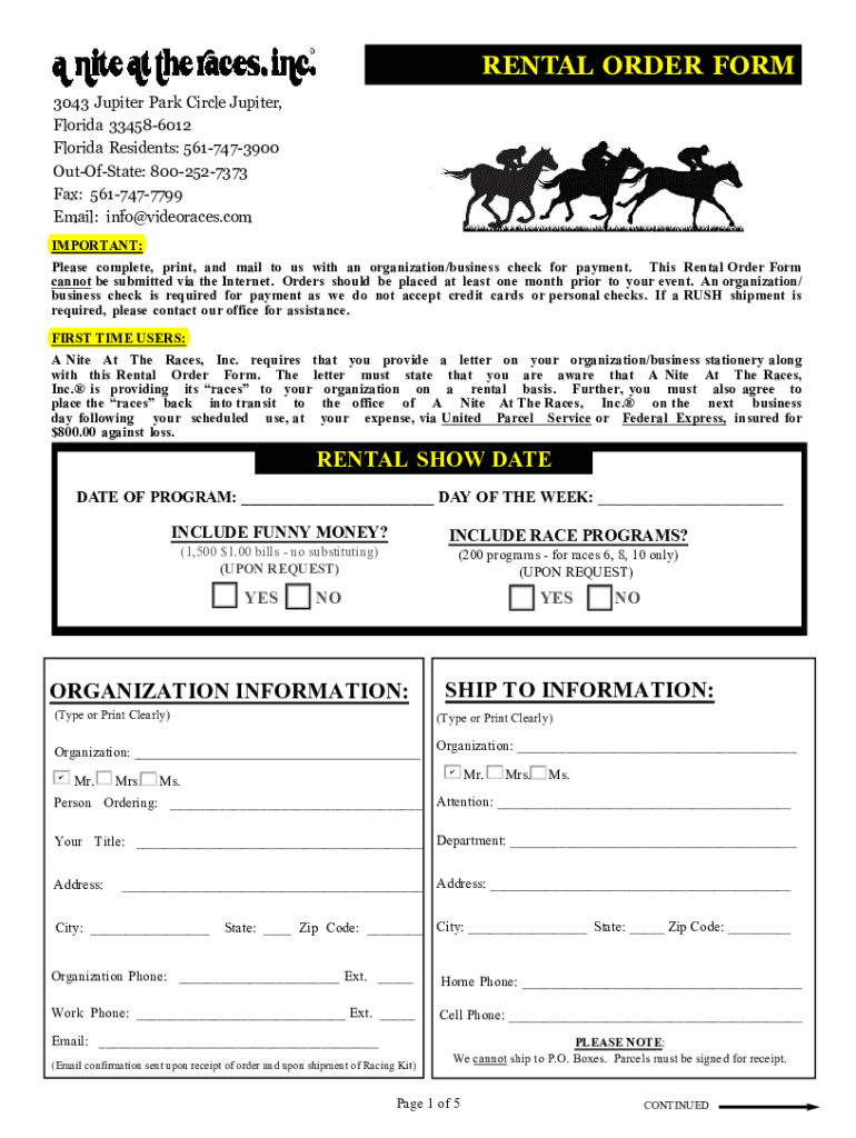 Fillable Online RENTAL ORDER FORM INSTRUCTIONS Fax Email Print - pdfFiller
