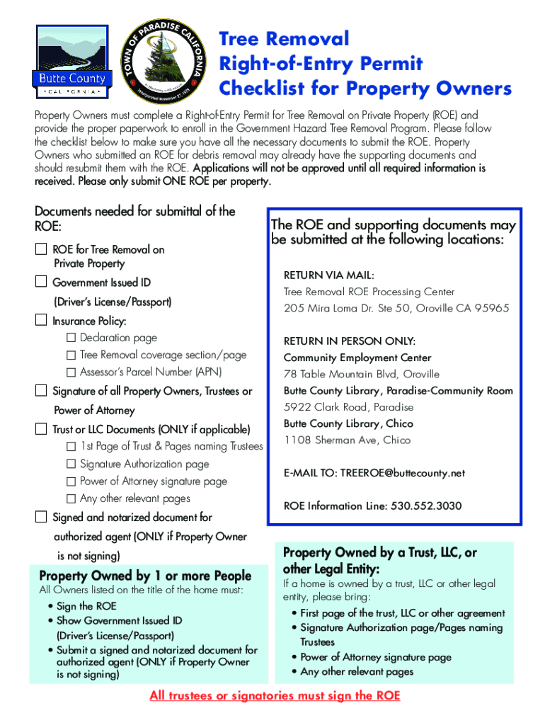 Fillable Online Tree Removal Right-of-Entry Permit Checklist for ...