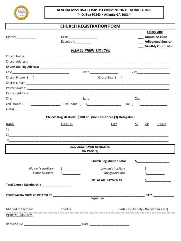 Fillable Online Fillable Online gmbcofgeorgia CHURCH REGISTRATION FORM ...