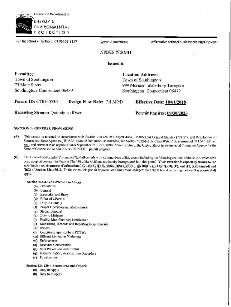 Fillable Online Town of Southington, CT0100536, Final Permit. This ...