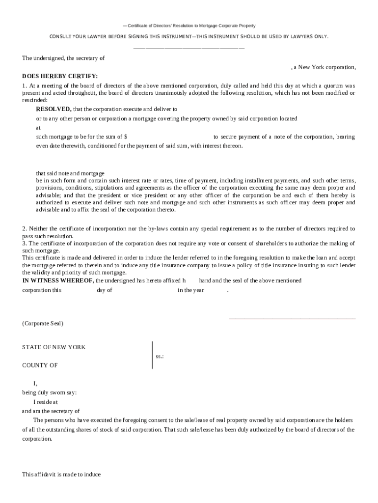 - Certificate of Directors' Resolution to Mortgage Corporate Property ...