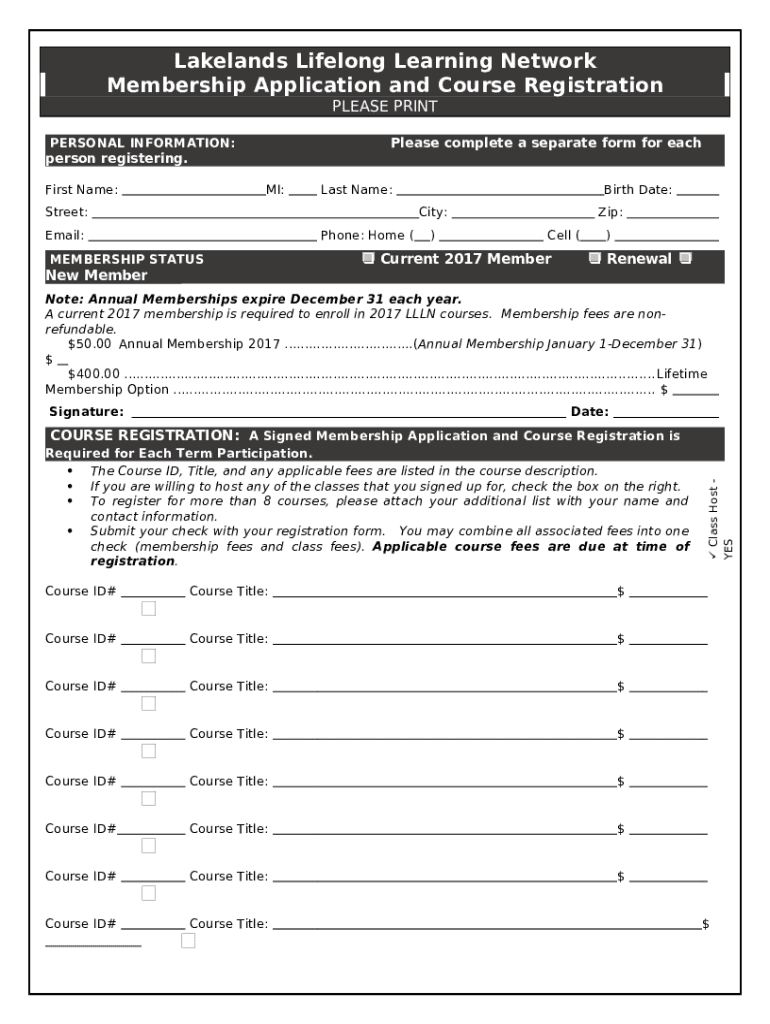 Lakelands Lifelong Learning Network Membership Application ... Doc ...