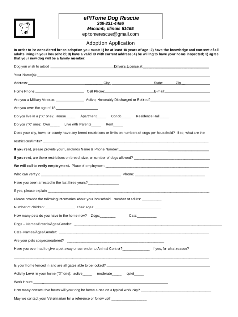 ADOPTION QUESTIONNAIRE for Hayward Animal Services Doc Template | pdfFiller