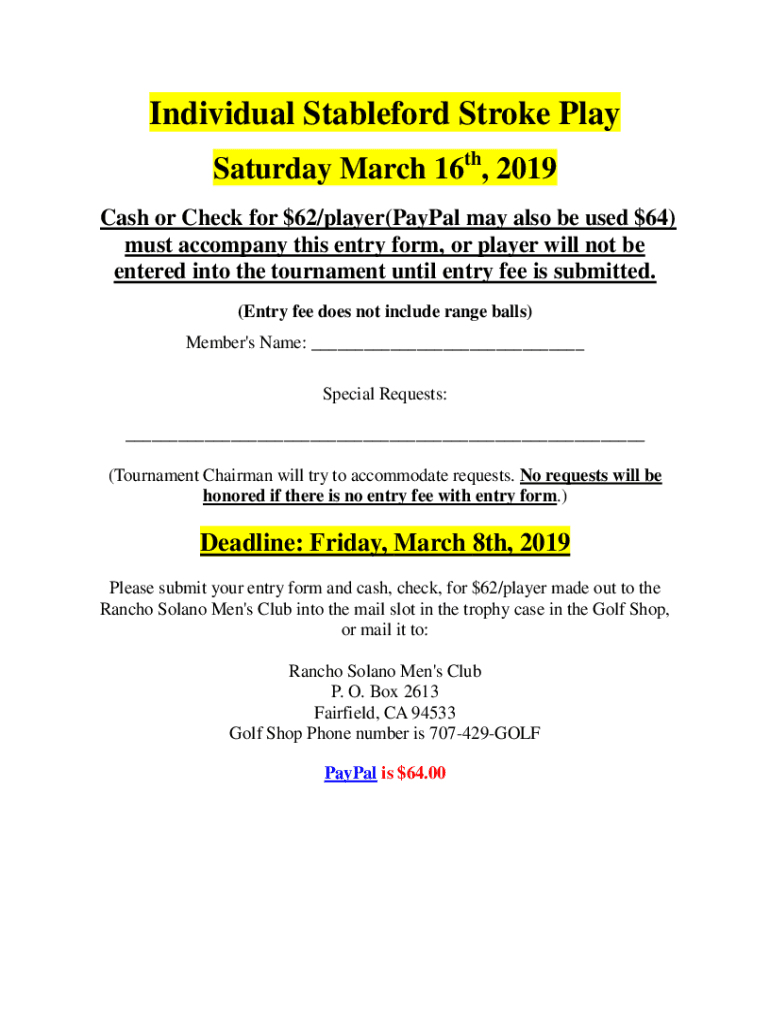 Fillable Online Individual Stableford Stroke Play Fax Email Print ...
