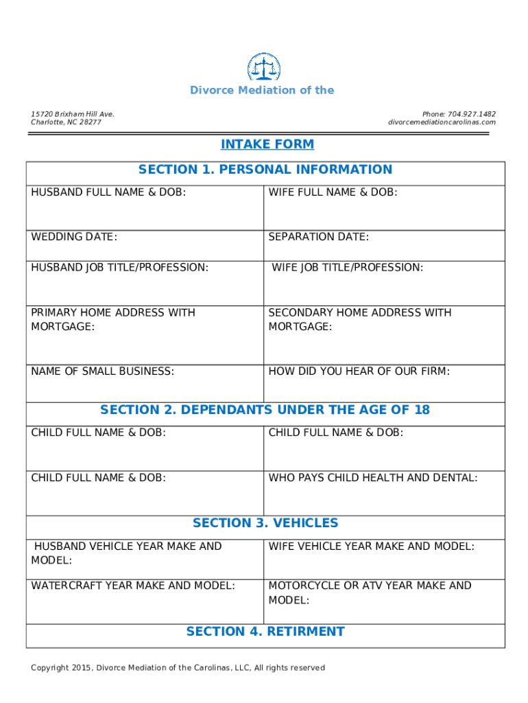 intake section 1. personal ination Doc Template | pdfFiller