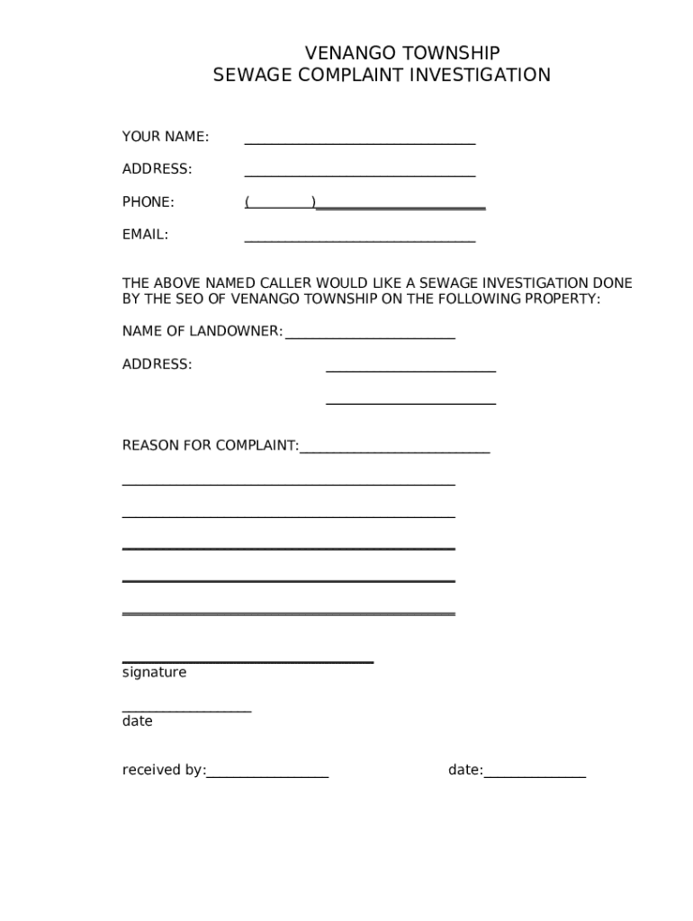 DOC SEWAGE COMPLAINT INVESTIGATION Doc Template | pdfFiller