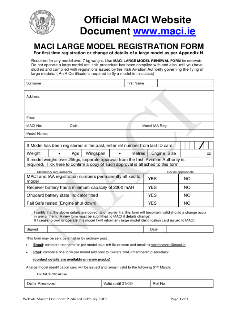Fillable Online Large Model Registration Form - Model Aeronautics ...