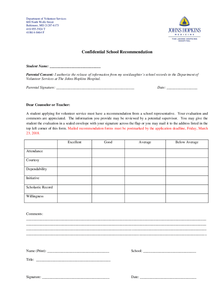 Fillable Online two recommendation forms - Johns Hopkins Medicine Fax ...