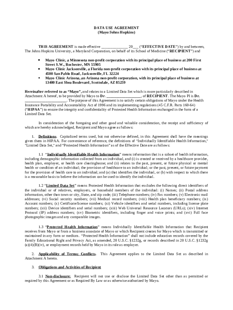 DATA USE AGREEMENT - Johns Hopkins Medicine, based in ... Doc Template ...