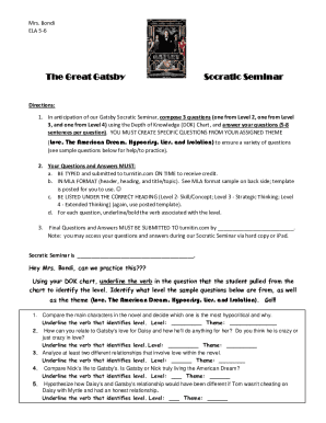 Fillable Online The Great Gatsby Socratic Seminar Fax Email Print ...