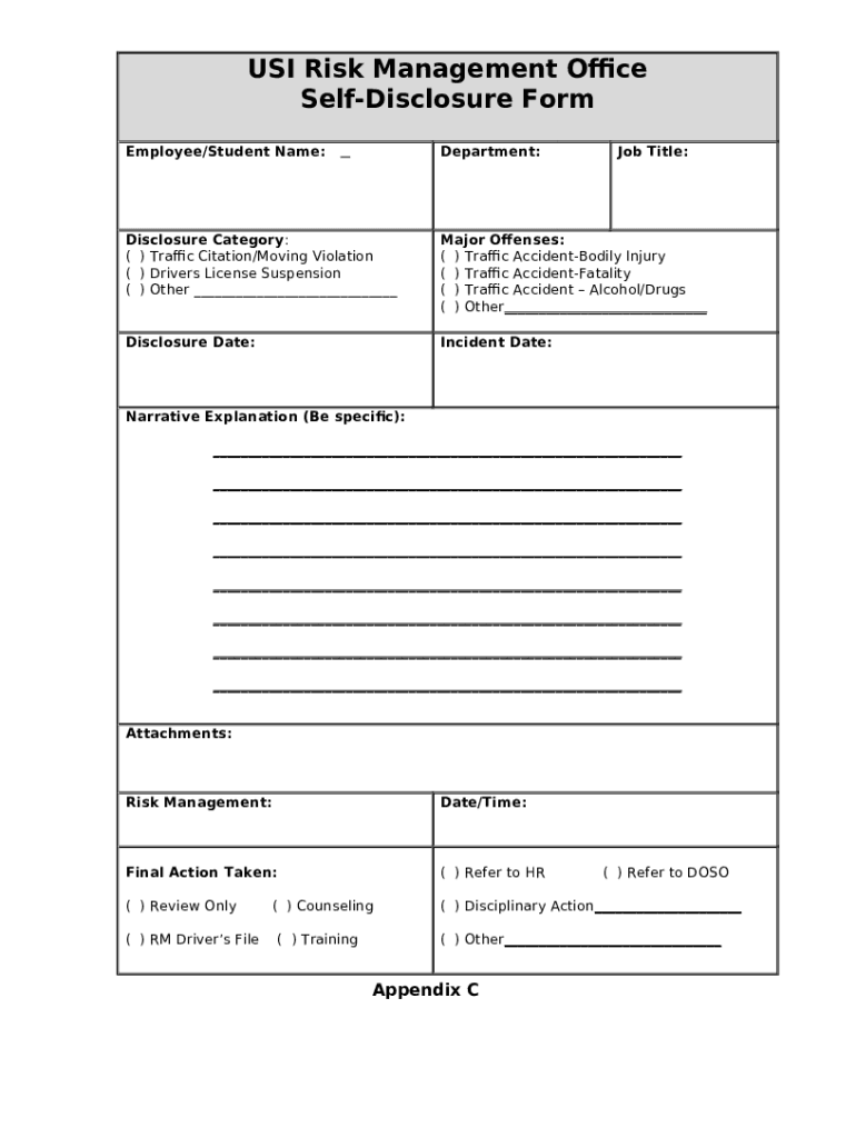 USI Risk Management Office Self-Disclosure Doc Template | pdfFiller