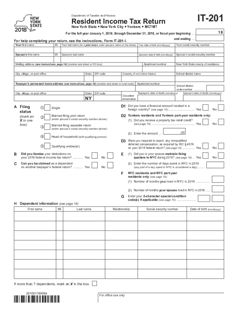 Fillable Online Printable New York Form IT-201 - Individual Income Tax ...