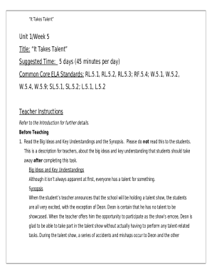 Unit 1/Week 2 Common Core ELA Standards: RL.5.1, RL.5.2 ... Doc ...