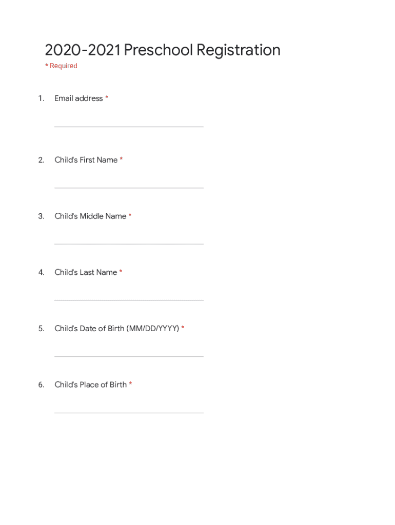 Fillable Online 2020-2021 Preschool Registration Form - Google Forms Fax Email Print - pdfFiller