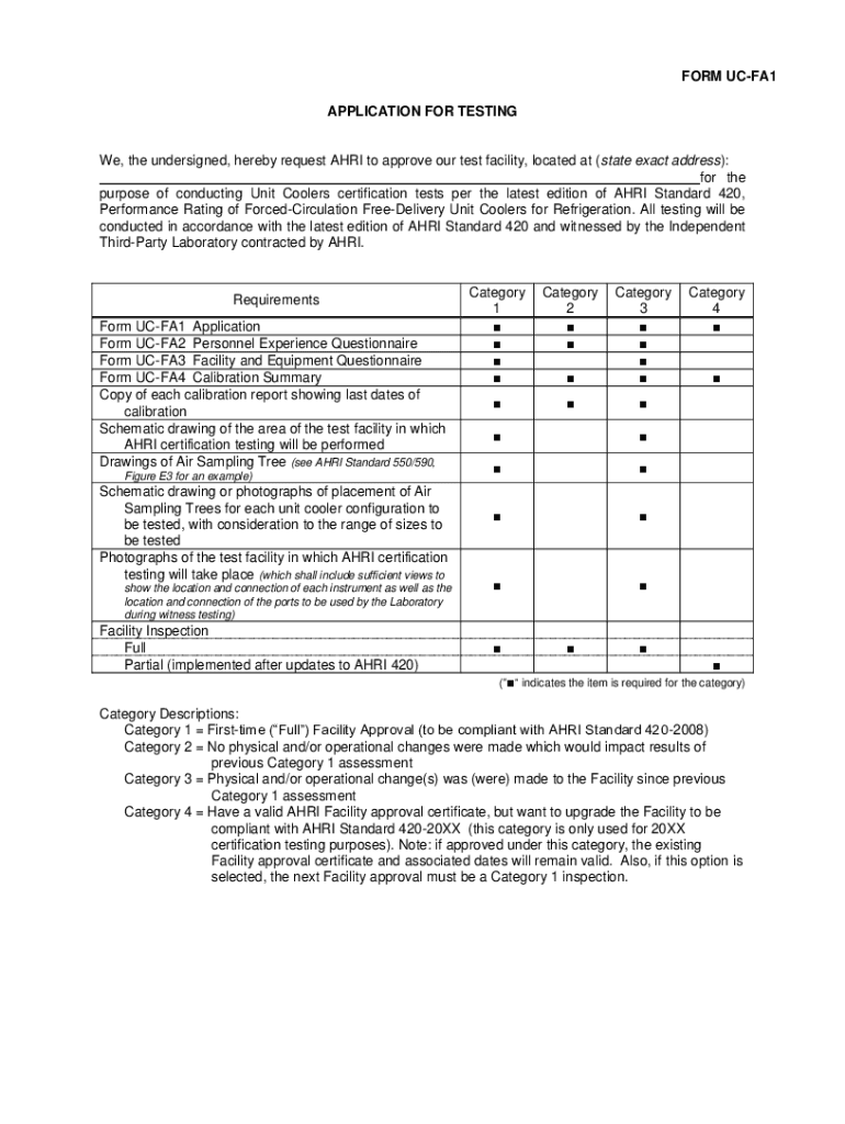 Fillable Online FORM UC-FA1 APPLICATION FOR TESTING - AHRI Fax Email ...