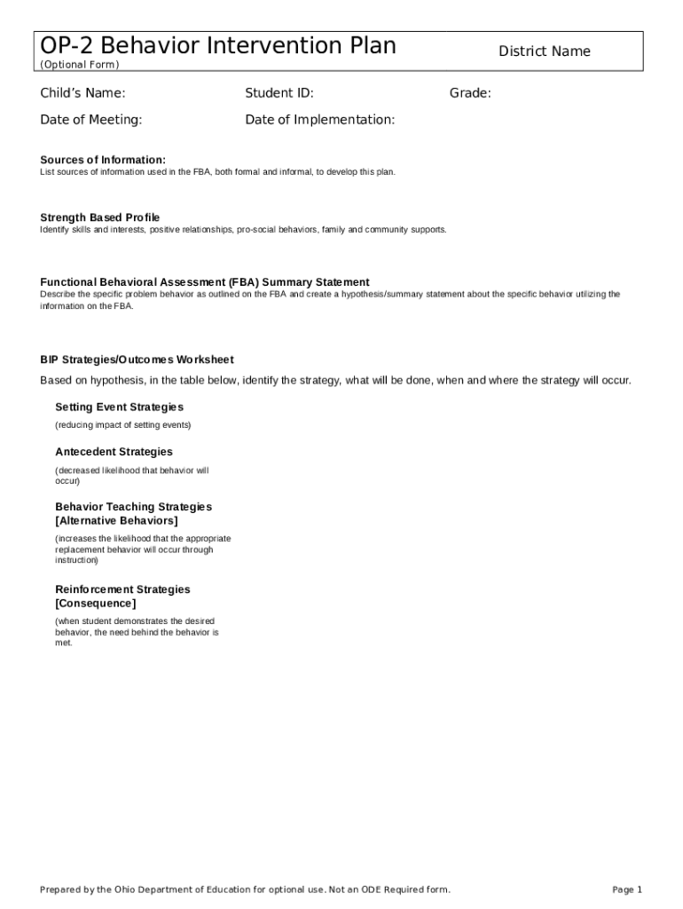 OP-2: Behavior Intervention Plan - Ohio Department of ... Doc Template ...