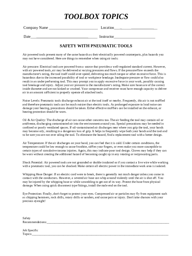 safety with pneumatic tools - TOOLBOXTOPICS Doc Template | pdfFiller