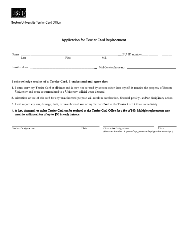 Bu Terrier Card Replacement - Fill Online, Printable, Fillable, Blank ...
