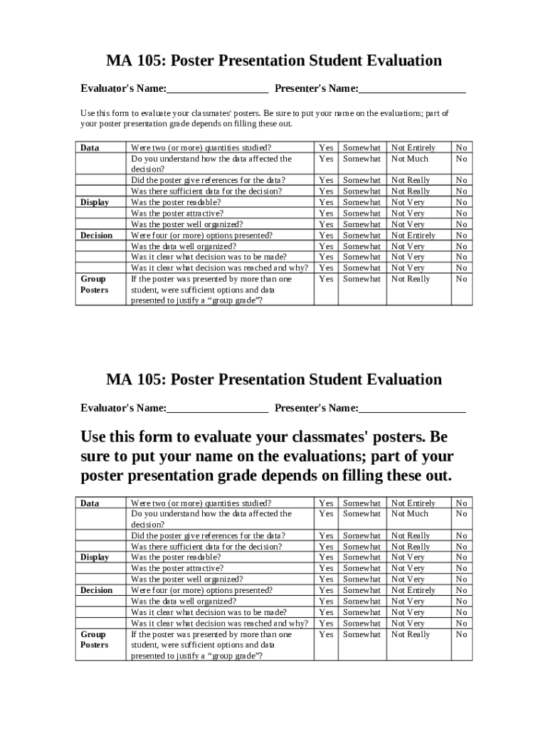 MA105: Poster Evaluation Doc Template | pdfFiller