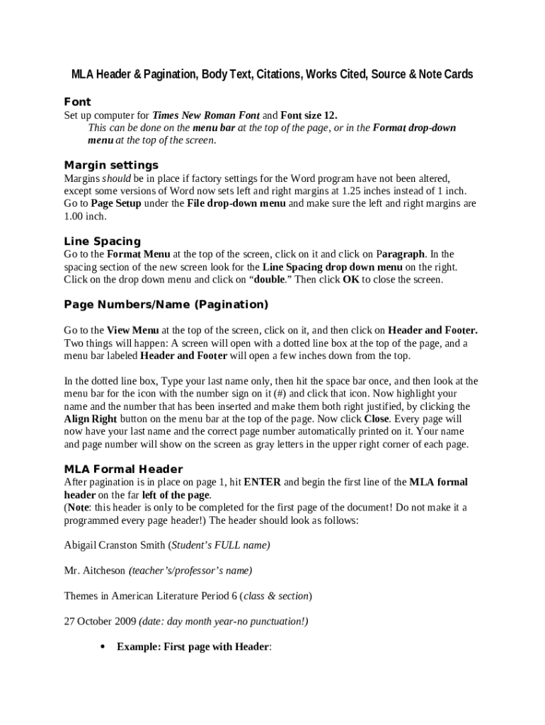 MLA Header & Pagination Doc Template | pdfFiller