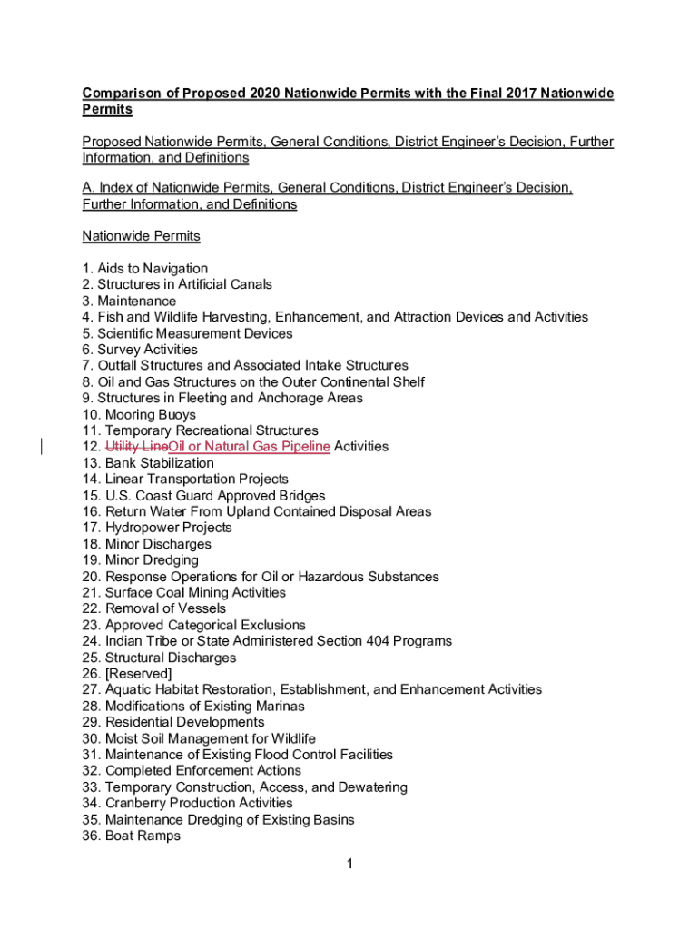 Fillable Online saw-reg usace army Comparison of Proposed 2020 ...