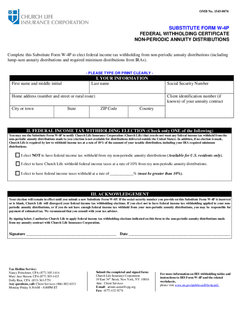 Fillable Online Complete this Substitute Form W-4P to elect federal income tax withholding from ...