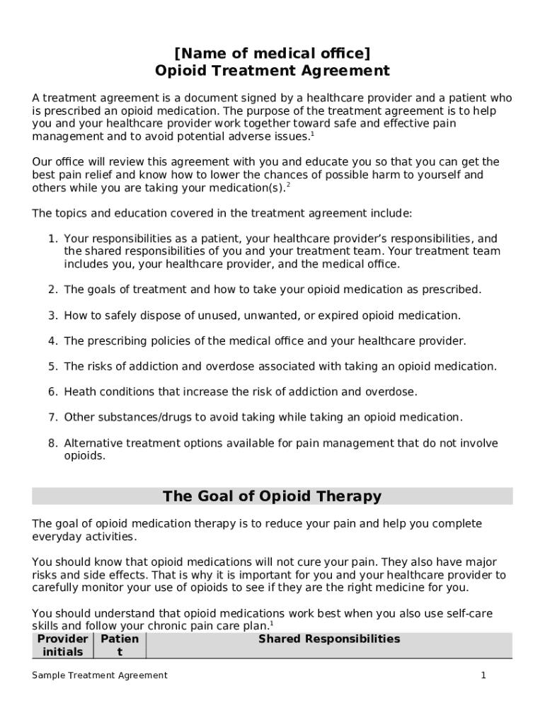 Documentation of Signed Opioid Treatment AgreementAAN Doc Template ...