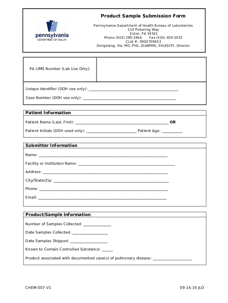 Product Sample Submission CHEM-7-V1attach2 Doc Template | pdfFiller