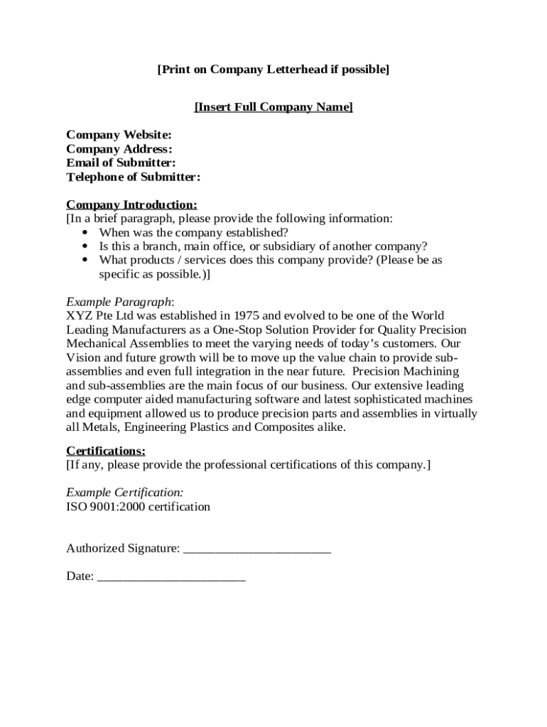 Champion Precision Engineering Pte Ltd Doc Template | pdfFiller