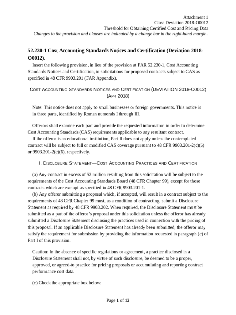 230-1 Cost Accounting Standards Notices and Certification (Deviation ...