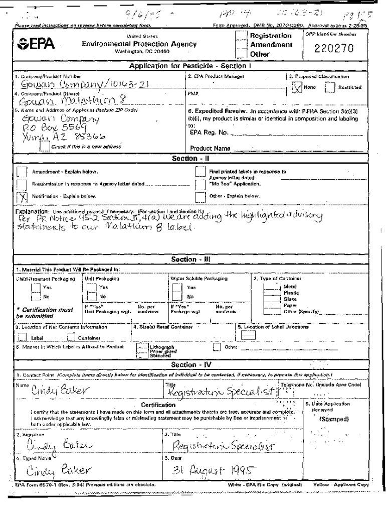 Fillable Online Formulator's Exemption Statement - EPA Form 8570 ...