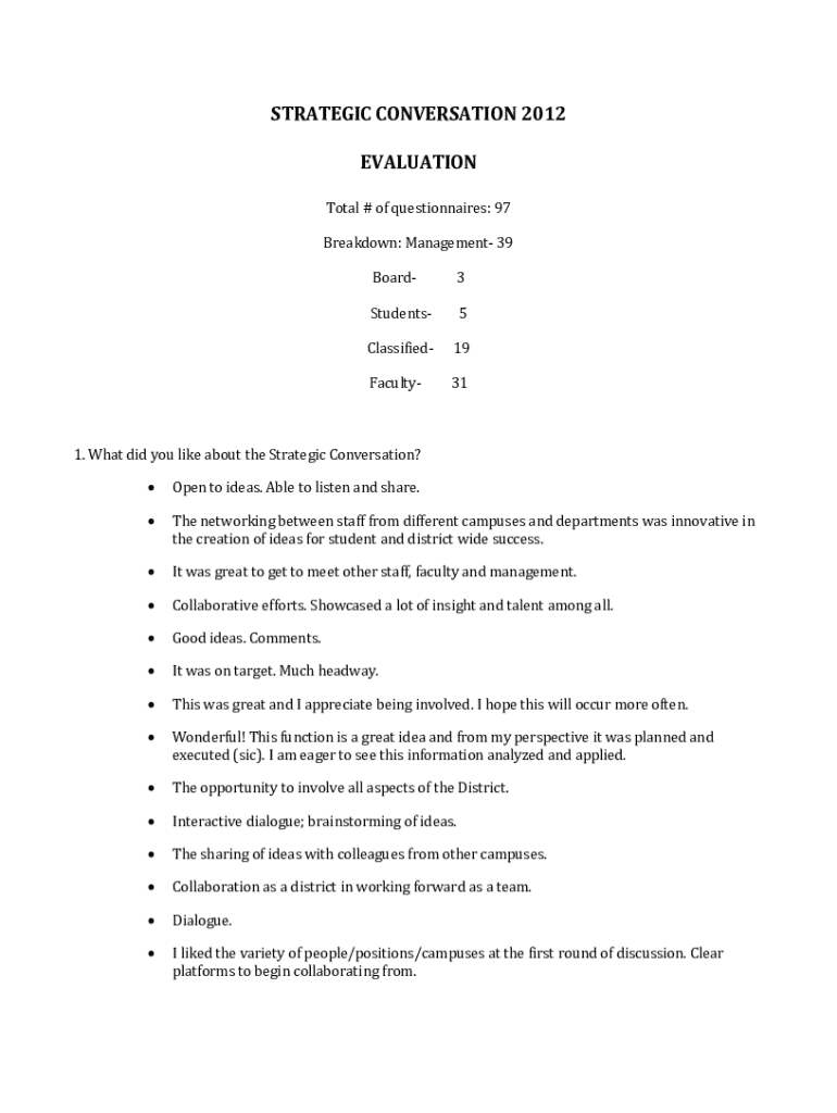 Fillable Online strategic conversation 2012 evaluation - State Center ...