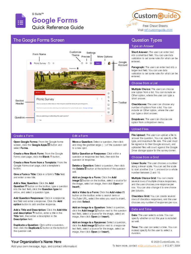 Fillable Online Google Forms Quick Reference. Google Forms cheat sheet ...
