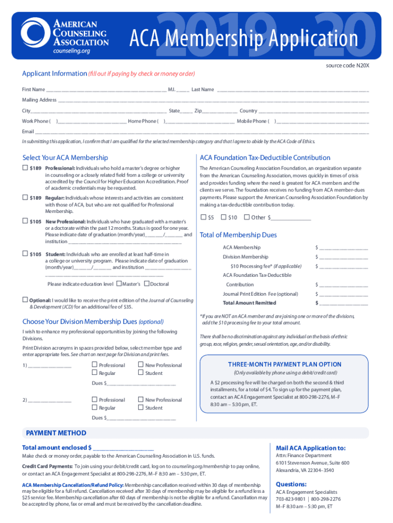 Fillable Online ACA Membership Application Fax Email Print - pdfFiller
