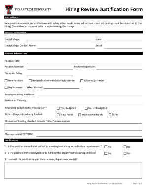 Fillable Online Hiring Review Justification Form Fax Email Print ...