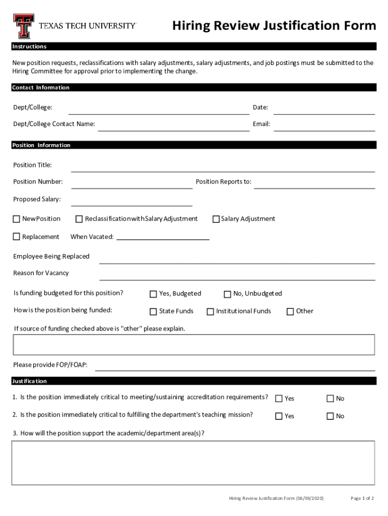 Fillable Online Hiring Review Justification Form Fax Email Print ...