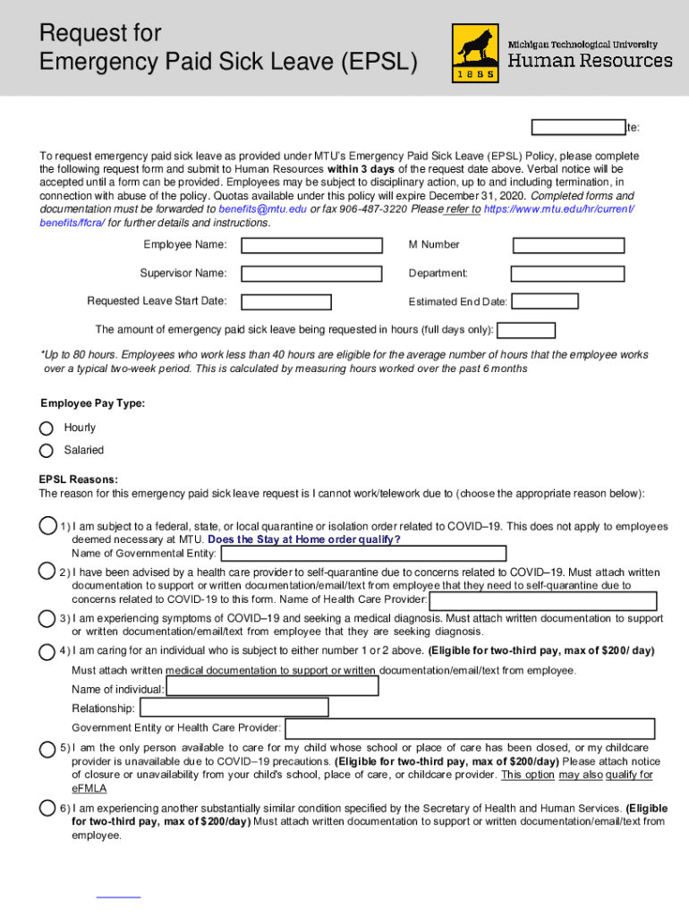 Fillable Online Federal Emergency Leave Form Request for Emergency Paid ...