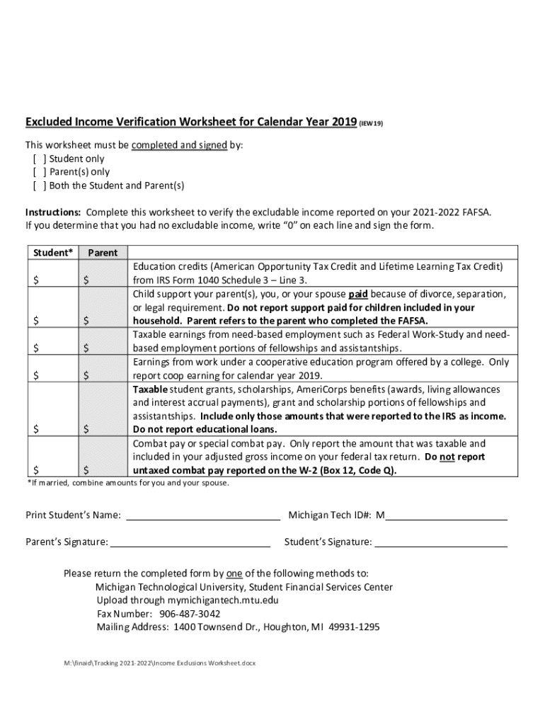 Fillable Online 20192020 Federal Verification Worksheet Fax Email Print ...
