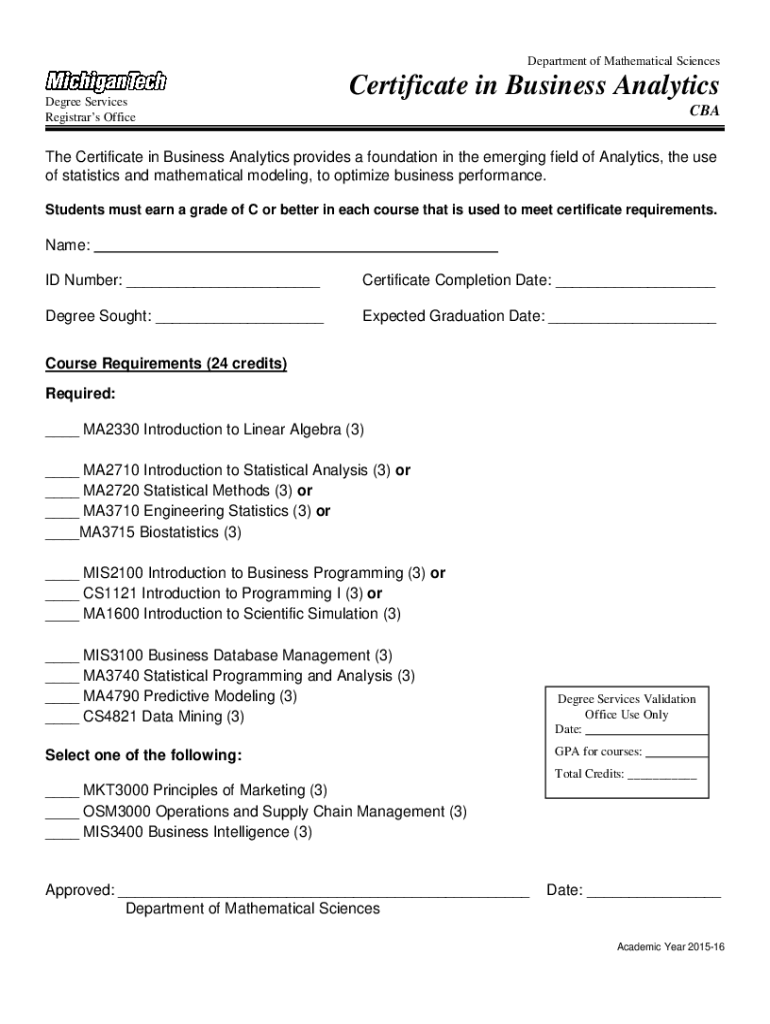 Fillable Online Certificate in Business Analytics Fax Email Print - pdfFiller