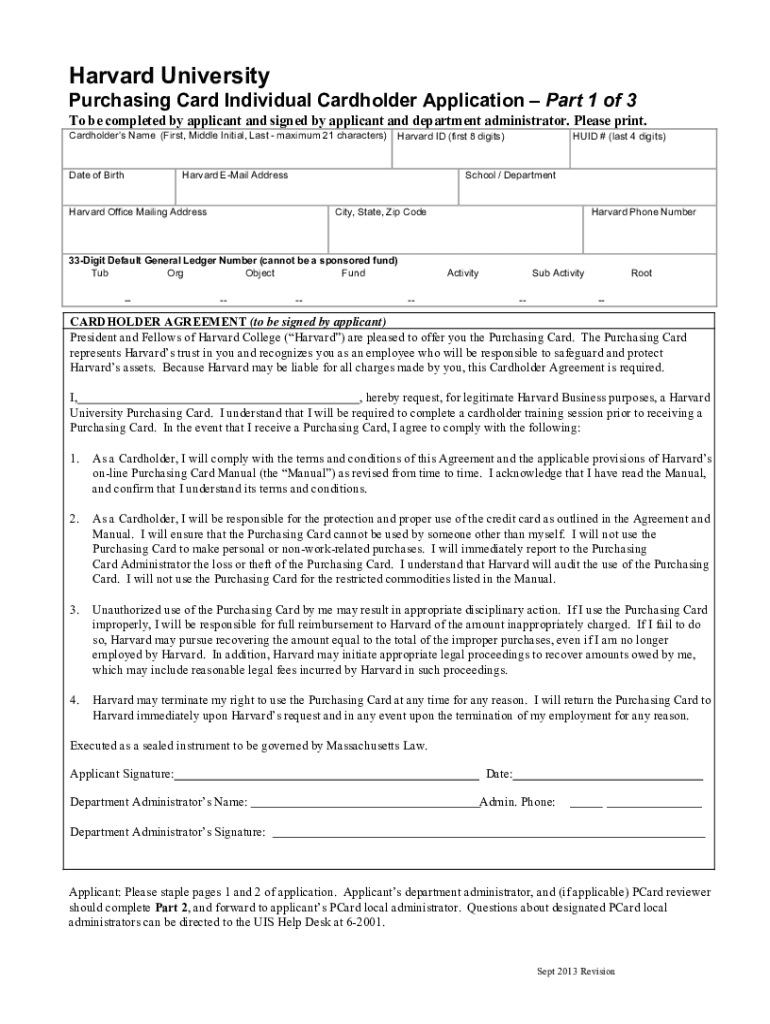 Fillable Online PCard Application 0913 Revision Fax Email Print - pdfFiller
