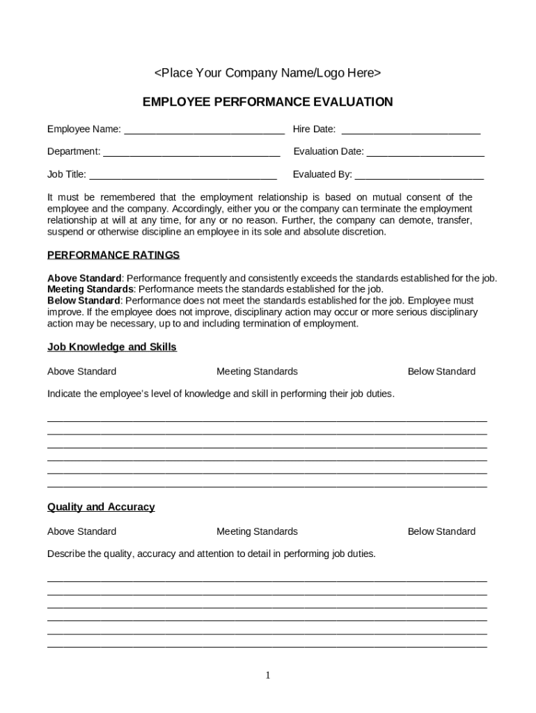 EMPLOYEE PERANCE EVALUATION - pic-gov.org Doc Template | pdfFiller