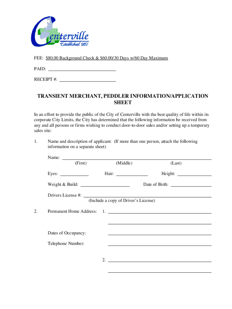 Fillable Online Transient Merchant App Fax Email Print - pdfFiller