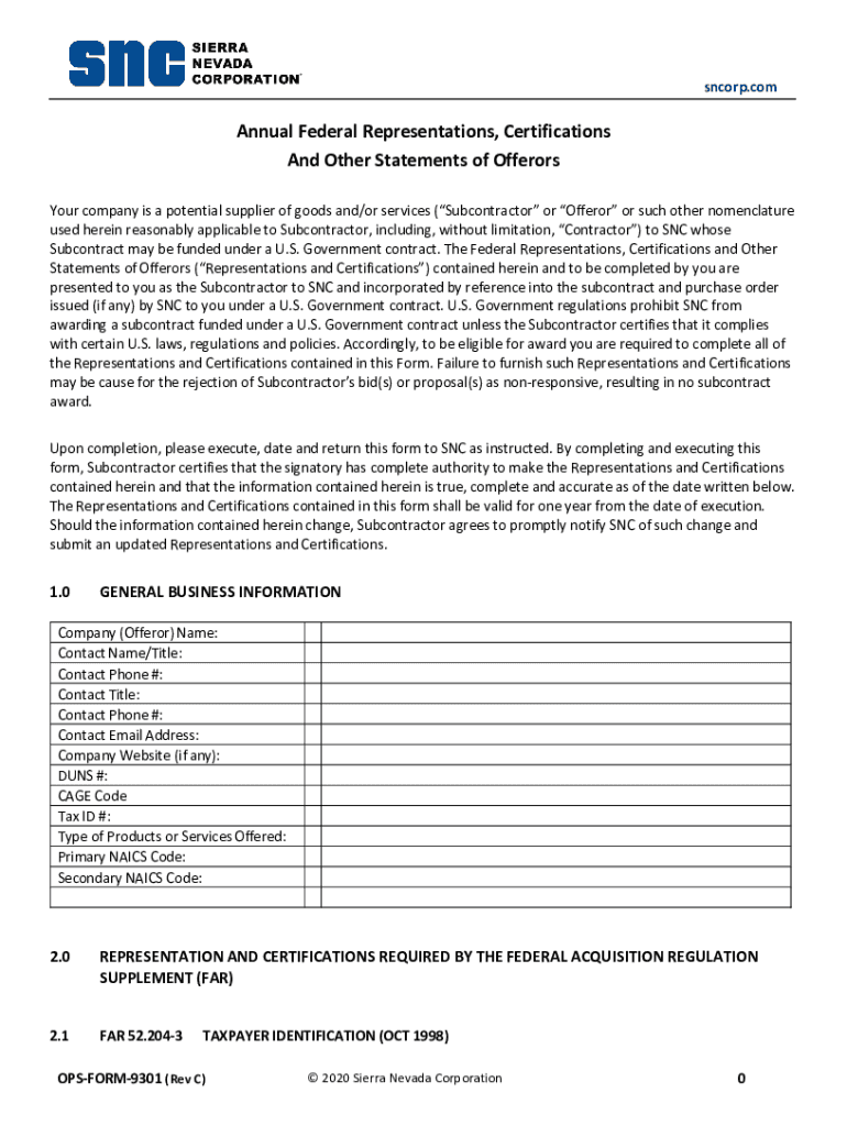 Fillable Online Annual Federal Representations, Certifications Fax ...