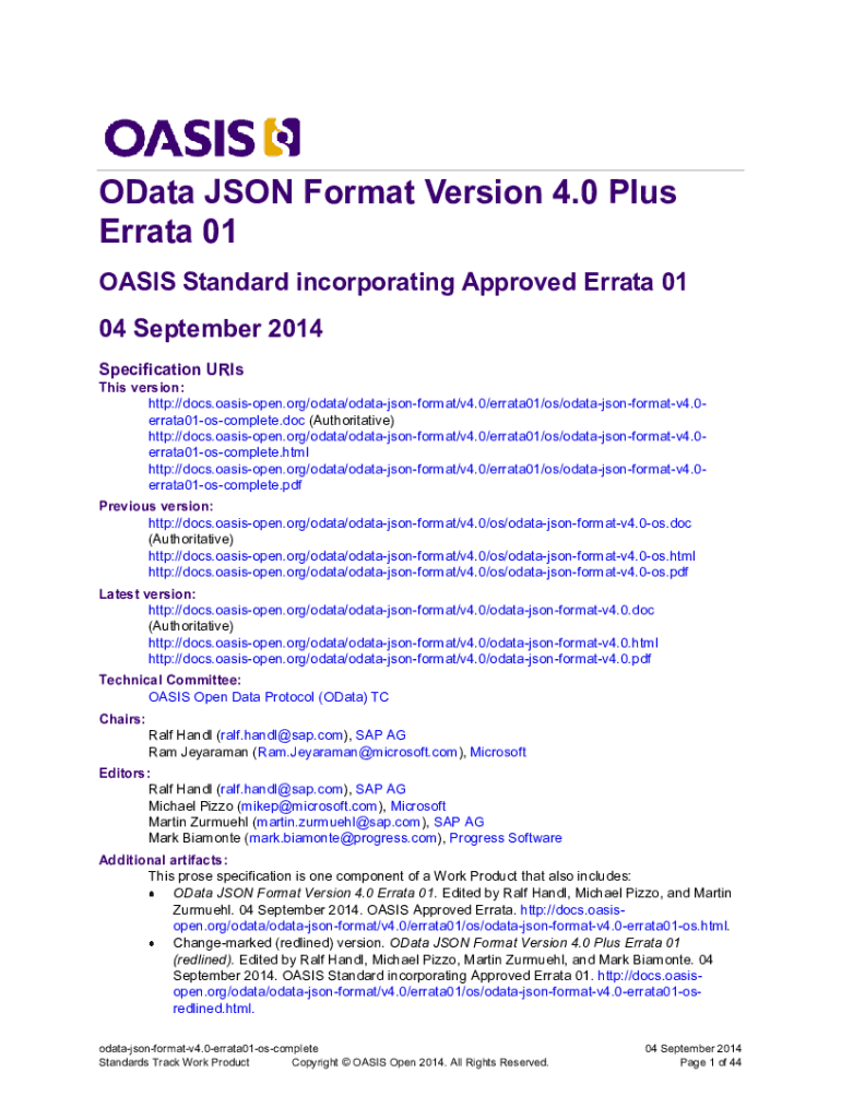 Fillable Online Docs Oasis Open Json Format Odata Version 20odata The Best Way To Fax
