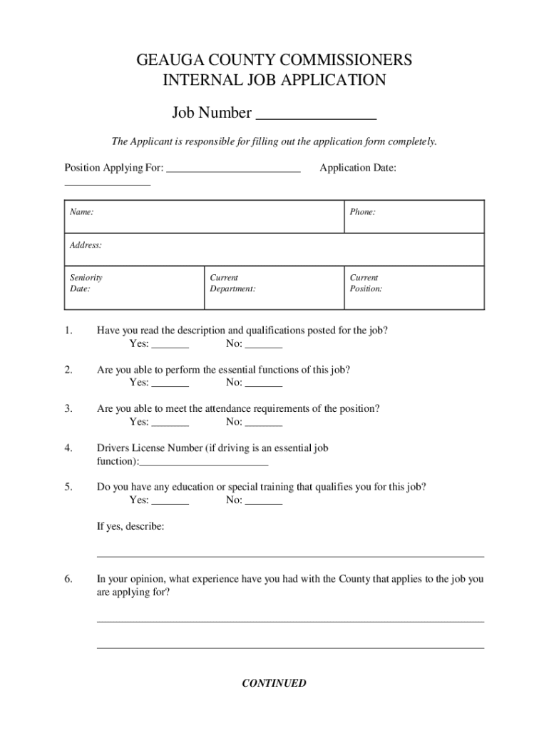 Fillable Online Employee Application for Internal Job Posting Fax Email ...