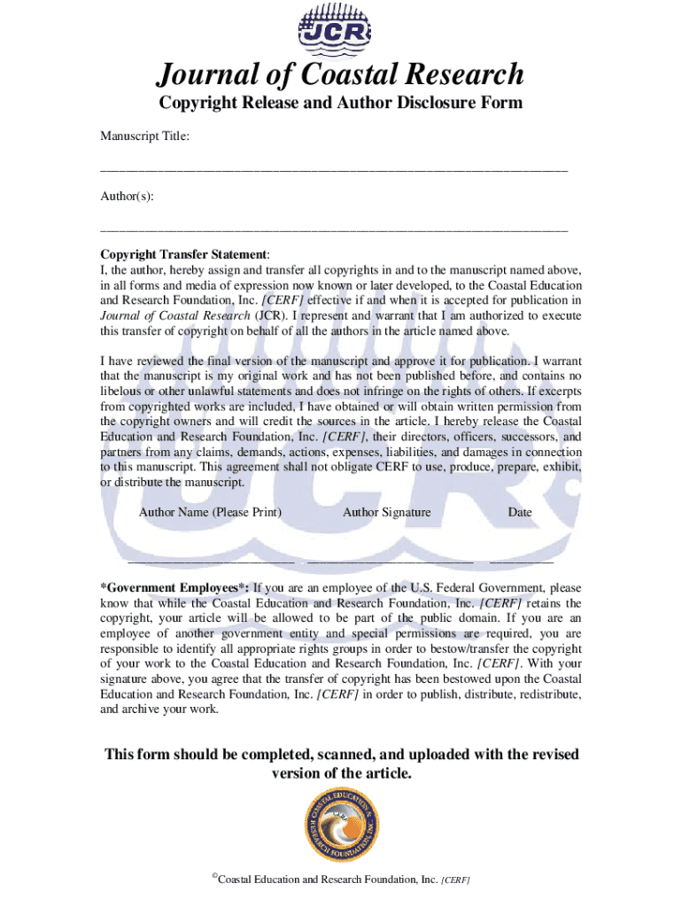 Fillable Online Copyright Release and Author Disclosure Form Fax Email Print - pdfFiller
