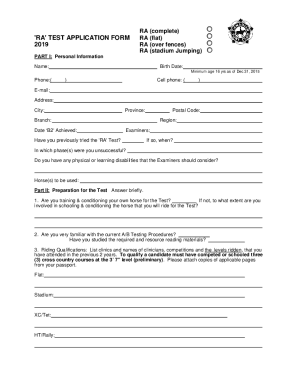Fillable Online 'RA ' TEST APPLICATION FORM Fax Email Print - pdfFiller