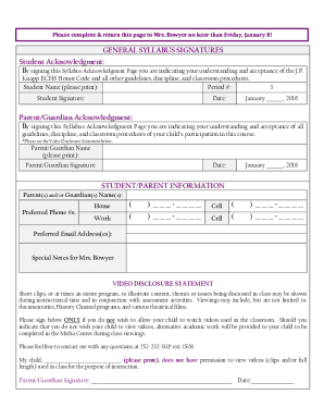 Fillable Online GENERAL SYLLABUS SIGNATURES Student Acknowledgment ...